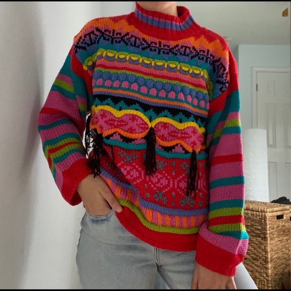 Vintage | Sweaters | Vintage Retro Funky Quirky Rainbow Sweater | Poshmark